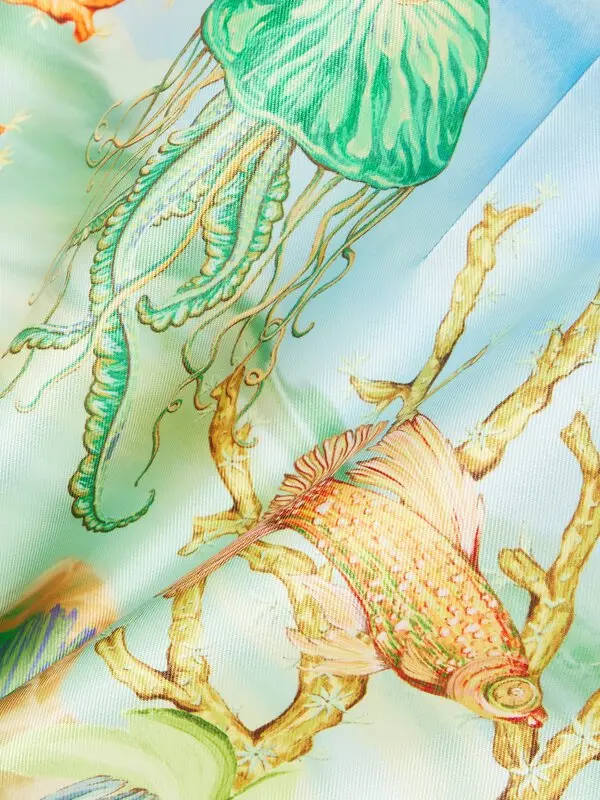 ALEMAIS Sam Pauletto Emerald Cove Off-the-shoulder Printed Recycled Duchesse-satin Mini Dress