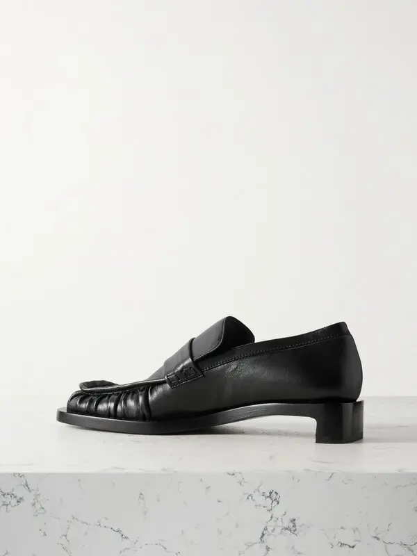 JIL SANDER Ruched Crinkled-leather Loafers - Black