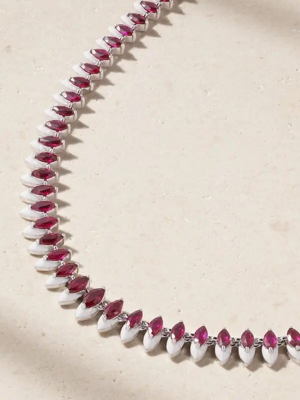 KAMYEN 18-karat White Gold, Ruby And Enamel Choker