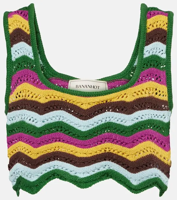 BANANHOT Kim Crochet Cotton-blend Top In Fancy Stripes - Multicoloured