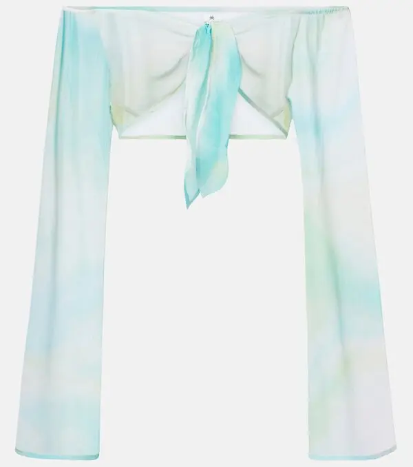 BANANHOT Grace Semi-sheer Off-shoulder Top - Green