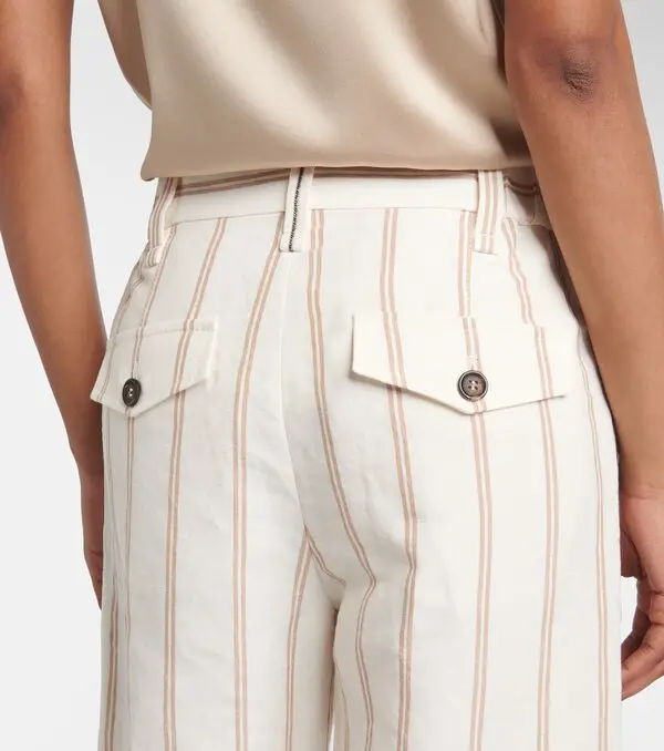 Brunello Cucinelli Monili Striped Linen And Cotton Chinos