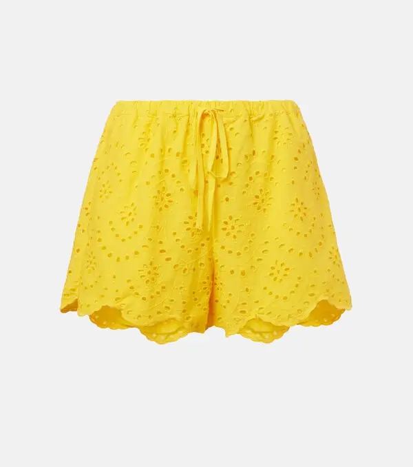 Poupette St Barth Broderie Anglaise Cotton Shorts - Yellow