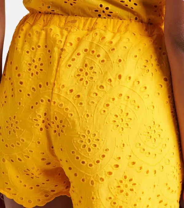 Poupette St Barth Broderie Anglaise Cotton Shorts - Yellow