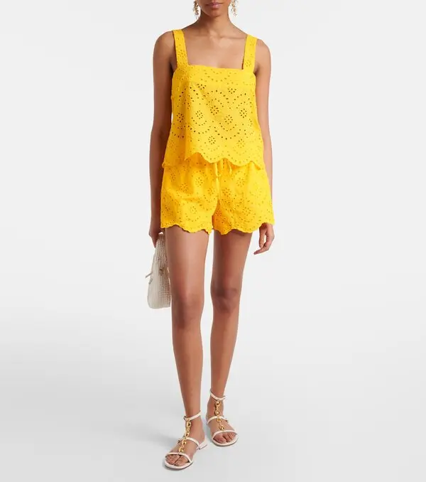 Poupette St Barth Broderie Anglaise Cotton Shorts - Yellow