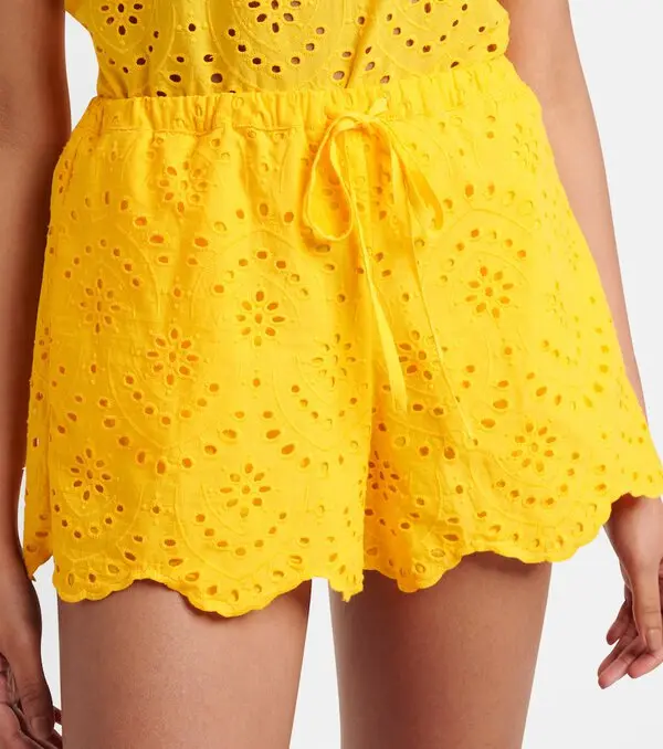 Poupette St Barth Broderie Anglaise Cotton Shorts - Yellow