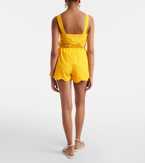 Poupette St Barth Broderie Anglaise Cotton Shorts - Yellow