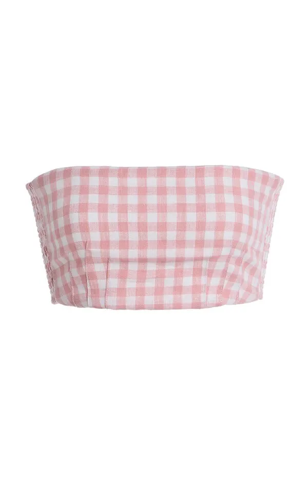 Posse Paige Gingham Linen Crop Top - Pink