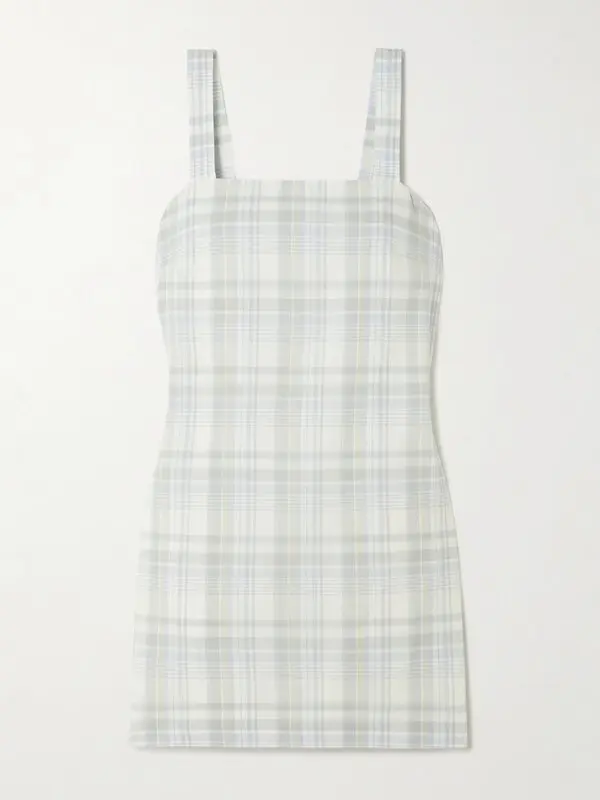Theory Checked Cotton And Linen-blend Mini Dress - Multi