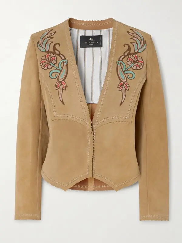 Etro Appliquéd Suede Jacket - Neutrals