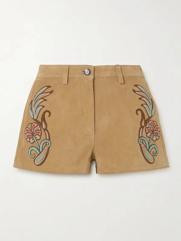Etro Suede Appliquéd Shorts