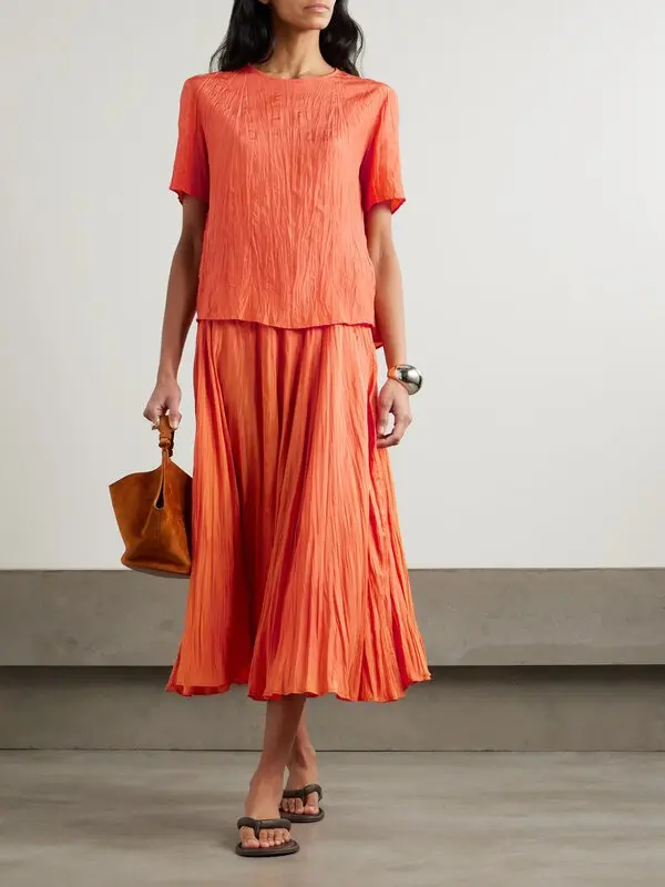 JOSEPH Sully' Pleated Silk-habotai Midi Skirt - Orange
