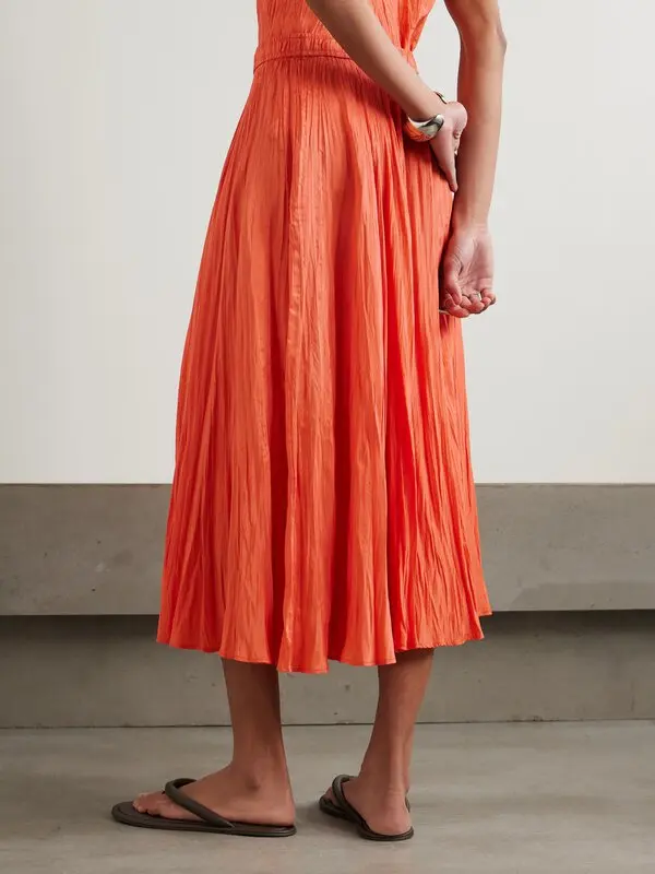 JOSEPH Sully' Pleated Silk-habotai Midi Skirt - Orange