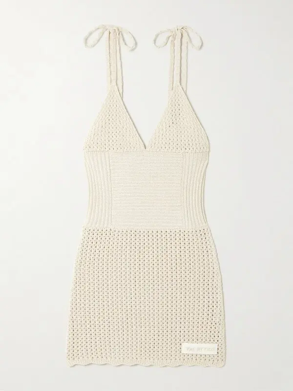 Attico Crocheted Cotton Mini Dress - Neutrals