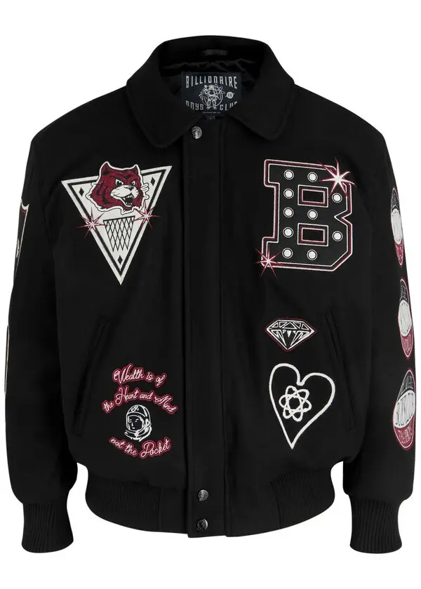 BILLIONAIRE BOYS CLUB Wool-blend Varsity Jacket With Patchwork And Appliqués