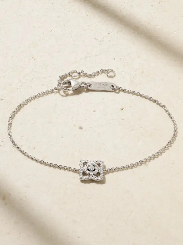DE BEERS LONDON 18-karat White Diamond Lotus Bracelet - Gold