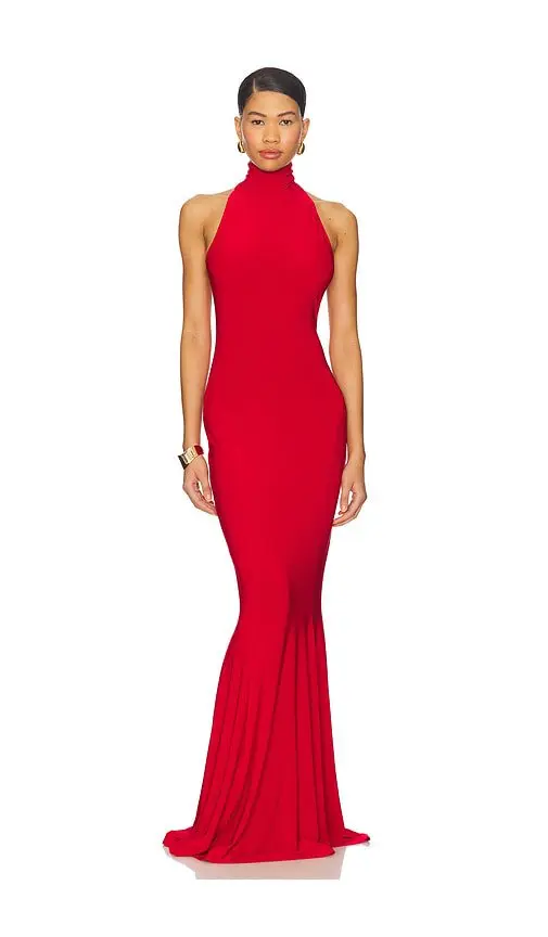 Norma Kamali X Revolve Halter Turtle Fishtail Gown - Red