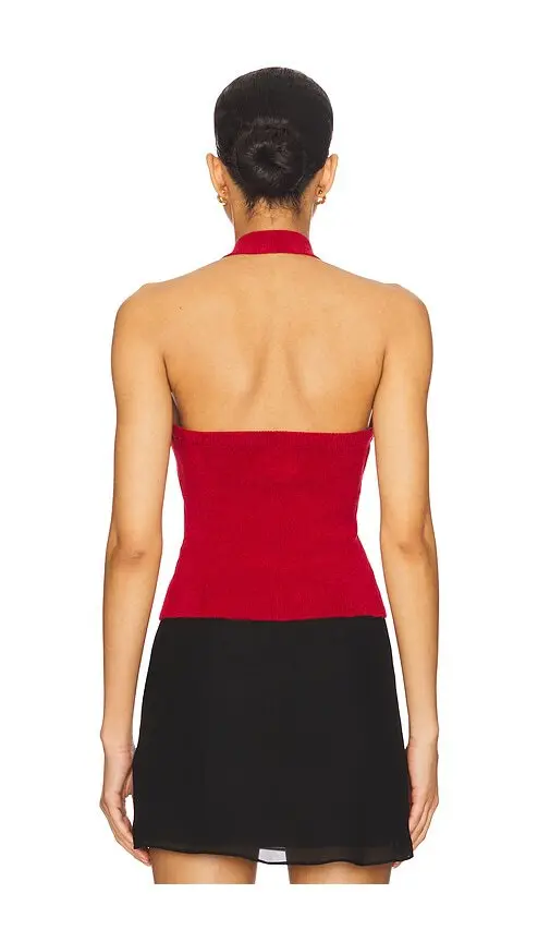 With Jéan Crushed Velvet Halterneck Top - Red