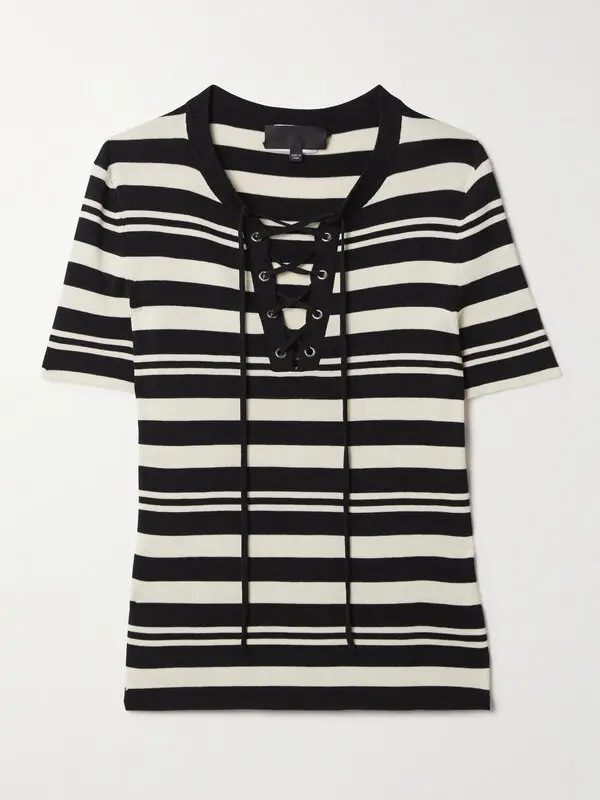 NILI LOTAN Oaklynn Striped Lace-up Silk-jersey Top - Black