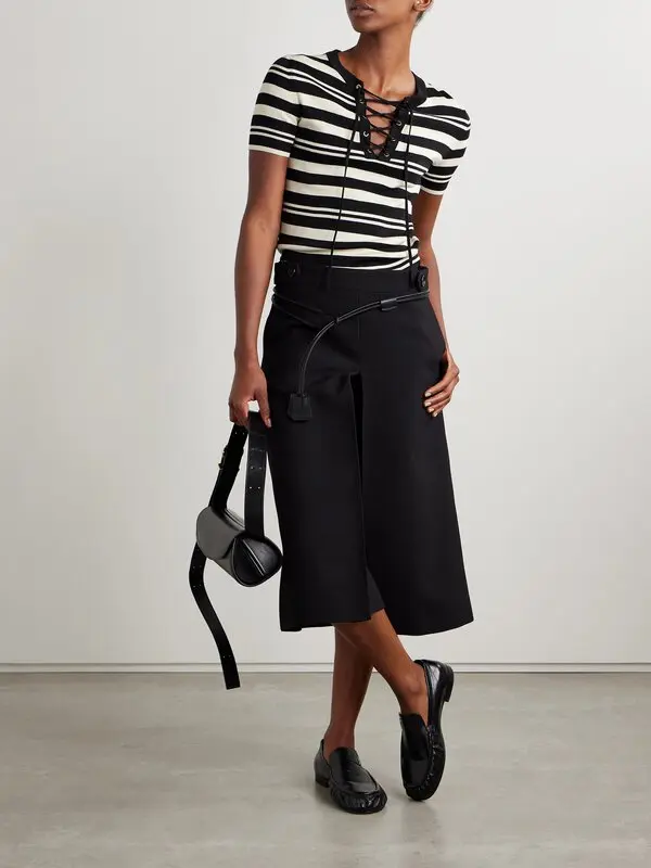 NILI LOTAN Oaklynn Striped Lace-up Silk-jersey Top