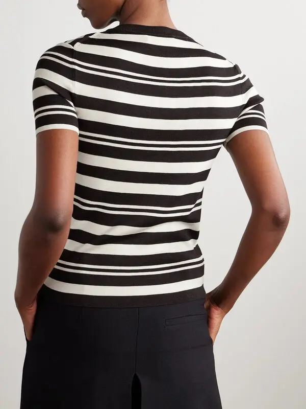 NILI LOTAN Oaklynn Striped Lace-up Silk-jersey Top