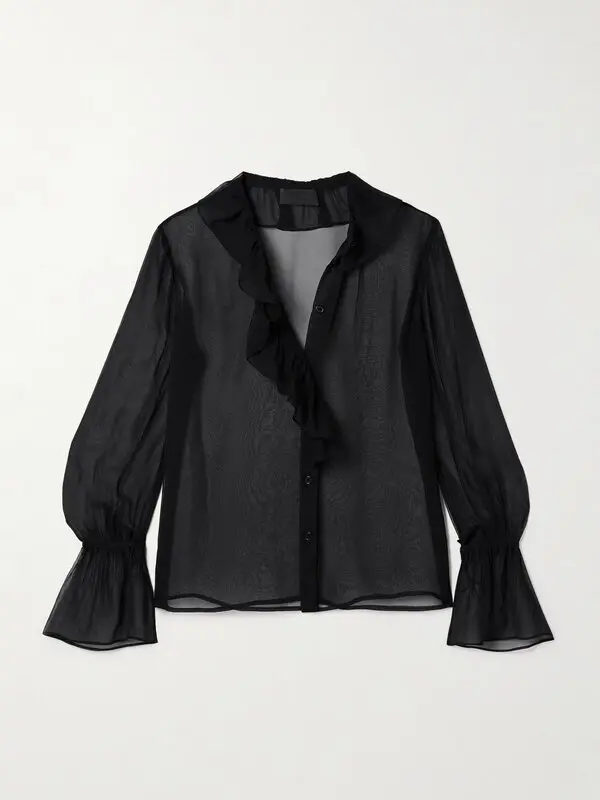 NILI LOTAN Cecily Ruffled Silk-chiffon Blouse - Black