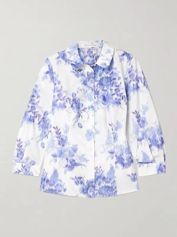Carolina Herrera Icon Floral-print Taffeta Shirt - Blue