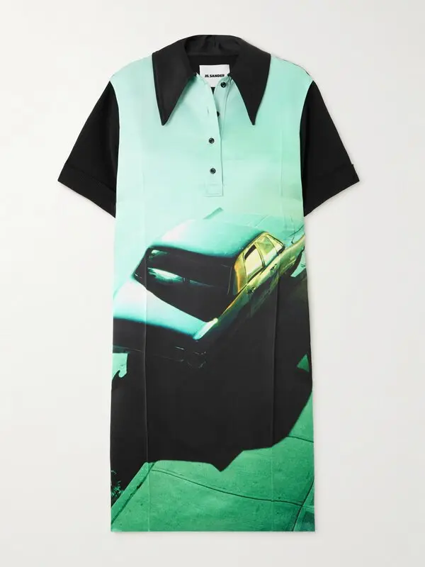 JIL SANDER Printed Satin Midi Dress - Green