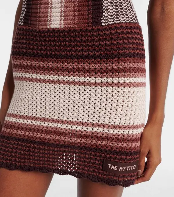 Attico Crochet Striped Cotton Minidress