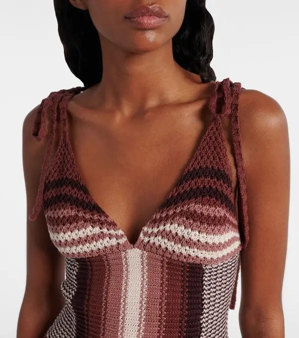 Attico Crochet Striped Cotton Minidress
