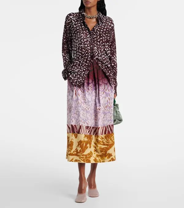 Dries Van Noten Printed Cotton Maxi Skirt
