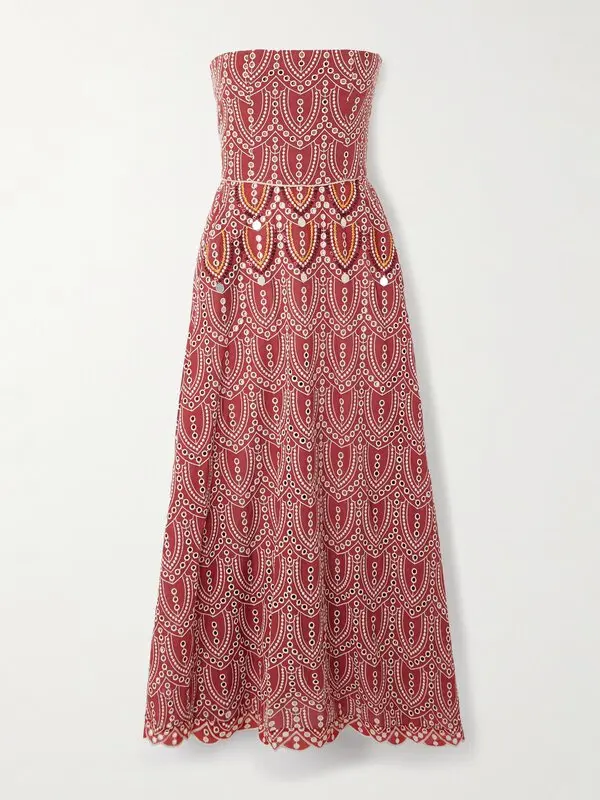 Johanna Ortiz Bengala Strapless Maxi Dress - Red