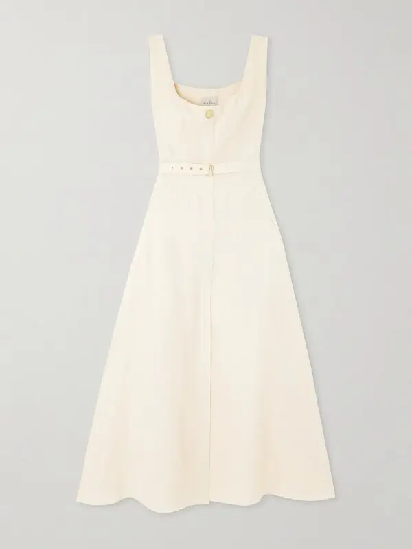 Le Kasha Subu Belted Linen Midi Dress