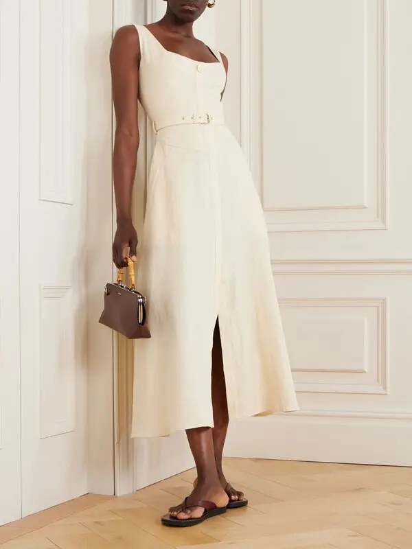 Le Kasha Subu Belted Linen Midi Dress