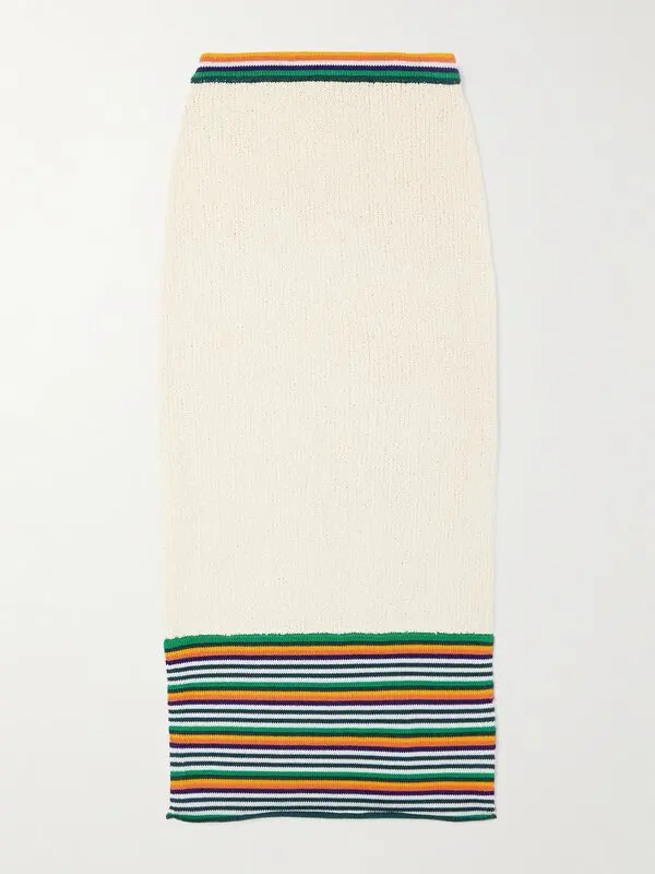 Christopher John Rogers Striped Cotton-blend Bouclé Midi Skirt