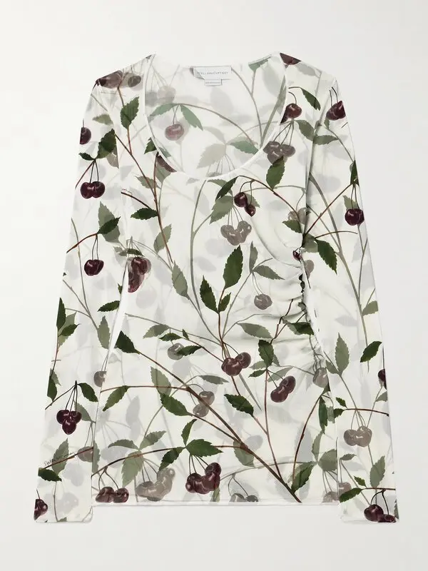 Stella McCartney Ruched Printed Stretch-mesh Top - White