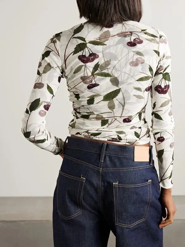Stella McCartney Ruched Printed Stretch-mesh Top