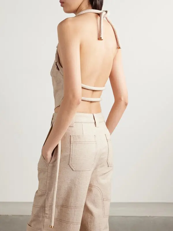 Cult Gaia Themis Cotton And Linen-blend Halterneck Top