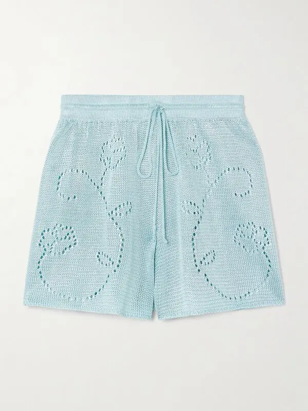 Calle Del Mar Pointelle-knit Shorts With Floral Pattern