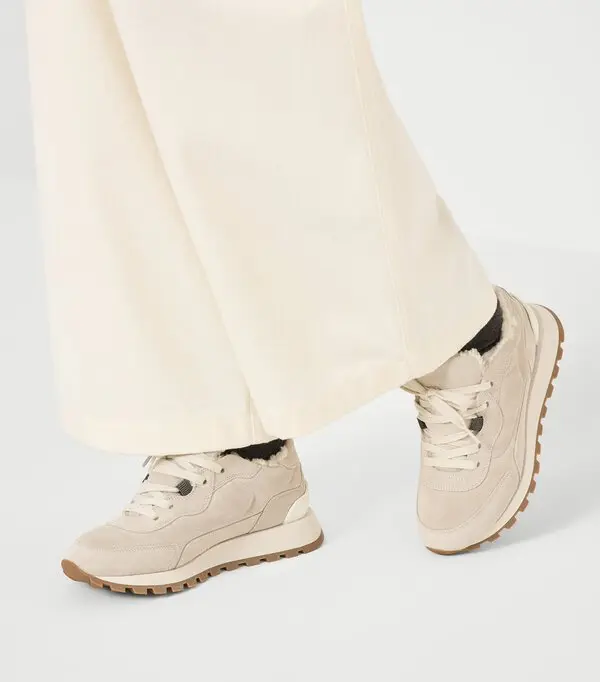 Brunello Cucinelli Suede Shearling-trimmed Lace-up Sneakers