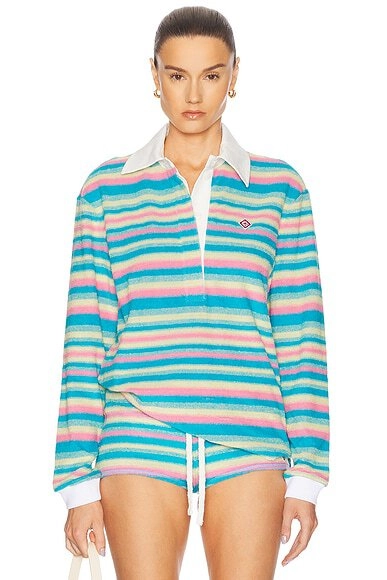 Casablanca Terrycloth Striped Polo Top - Multi