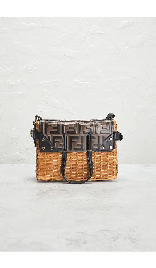 FWRD RENEW Fendi Wicker Ff Mini Flip Shoulder Bag