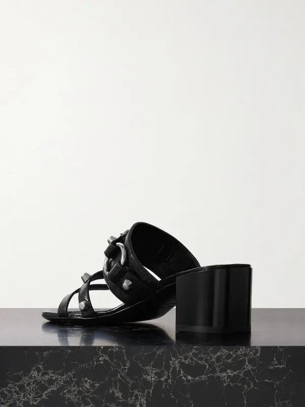 Balenciaga City Embellished Crinkled-leather Mules