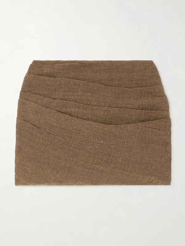 Le Kasha Spetses Draped Organic Linen-gauze Mini Skirt - Brown