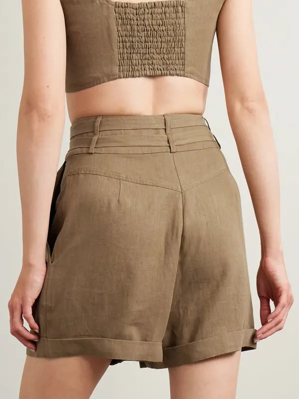 Le Kasha Belted Pleated Linen Shorts