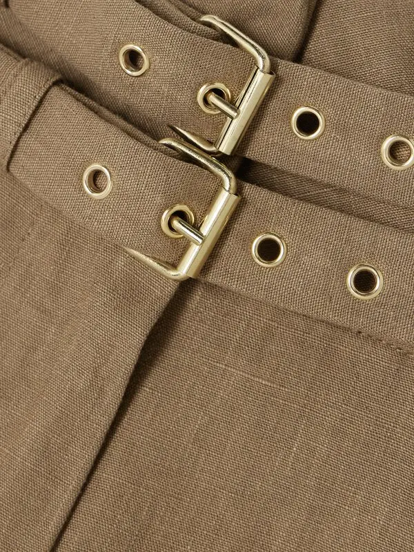 Le Kasha Belted Pleated Linen Shorts