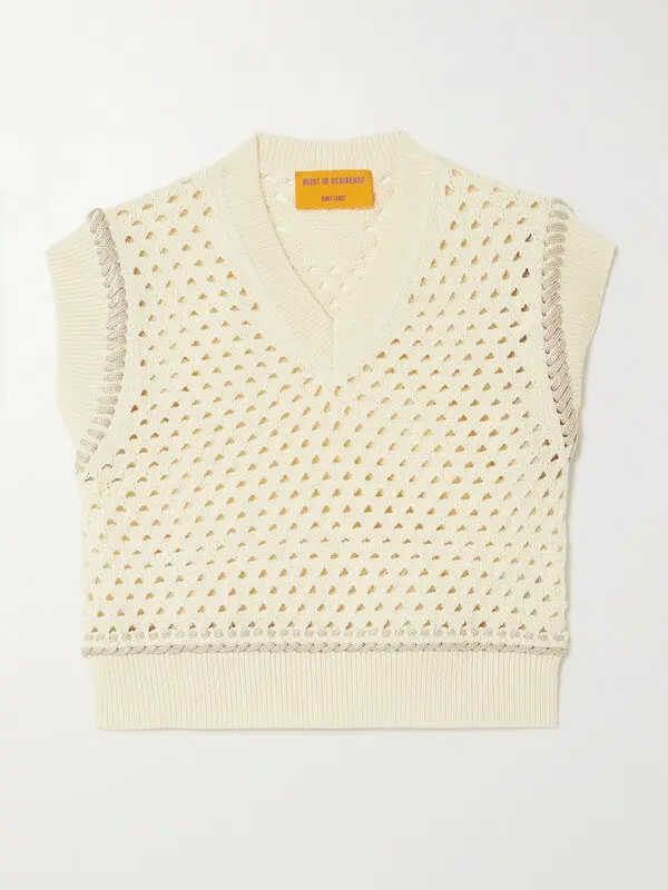 Guest In Residence Cropped Open-knit Cotton Vest - Neutrals