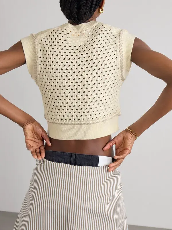 Guest In Residence Cropped Open-knit Cotton Vest - Neutrals