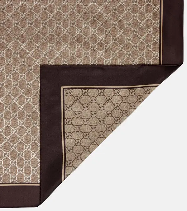 Gucci Gg Silk Twill Scarf - Brown