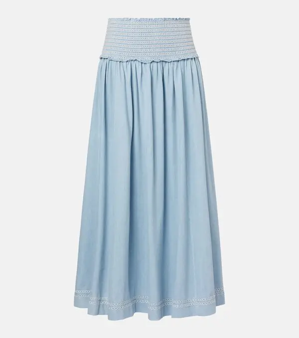 Zimmermann Ascension Shirred Denim Midi Skirt
